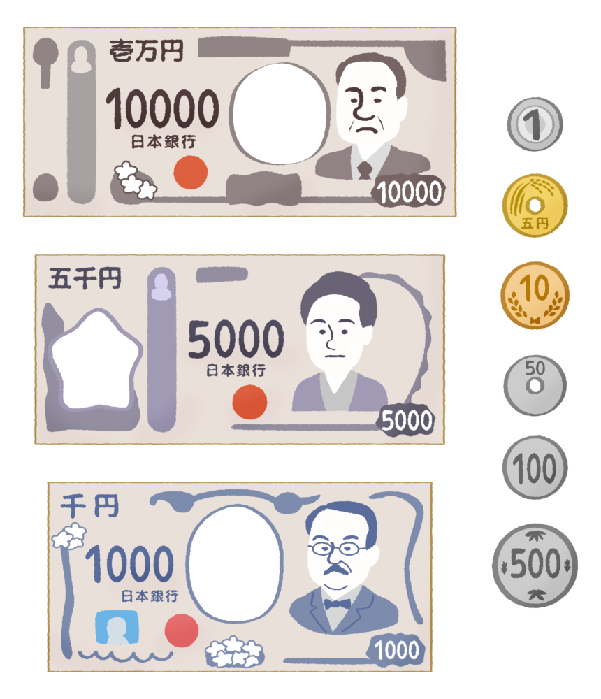Japanese yen: bills and coins | Free Clipart Illustrations | Japaclip